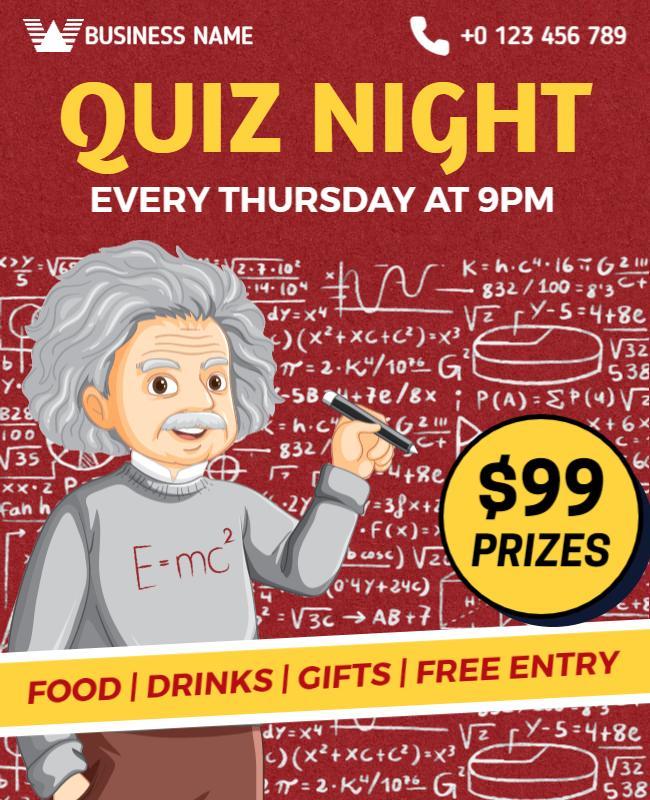 Fun Educational Quiz Night with Einstein Theme Poster Template