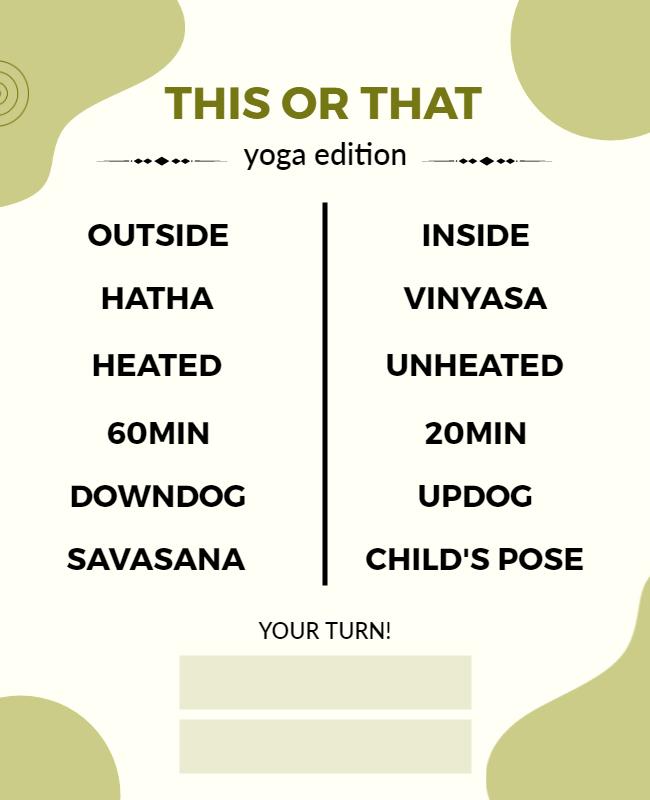 Fun Interactive Yoga This or That Edition Poster Template