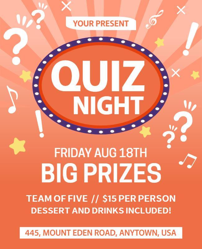 Fun Orange Quiz Night with Big Prizes Event Poster Template