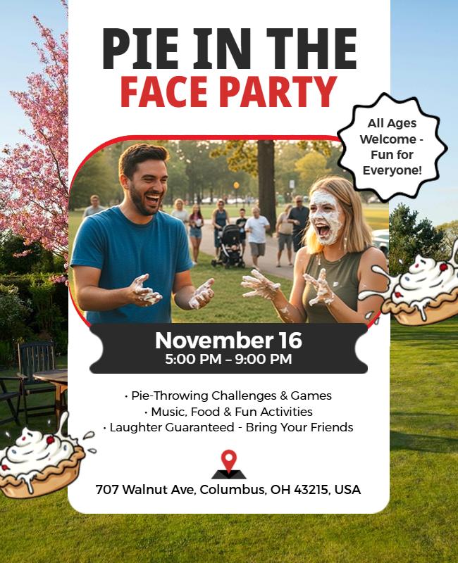 Fun Outdoor Pie in the Face Party Gathering Flyer Template