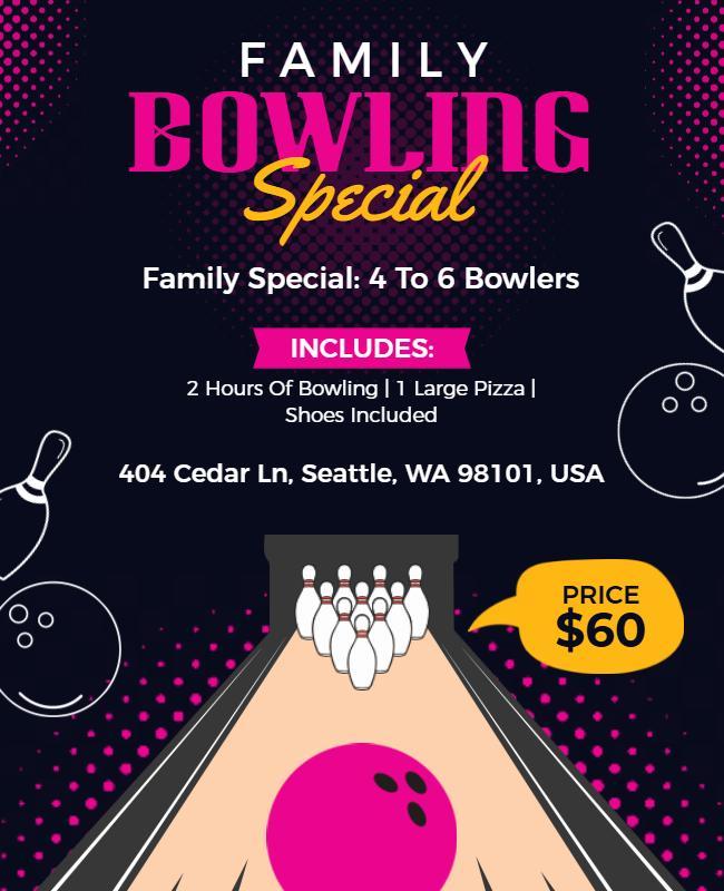 Fun Pink Family Bowling Special Promotion Poster Template