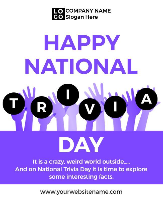 Fun Purple National Trivia Day Celebration Poster Template