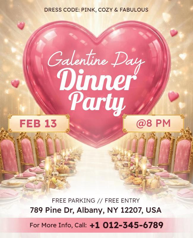 Galentine Day Dinner Party Celebration Flyer Template