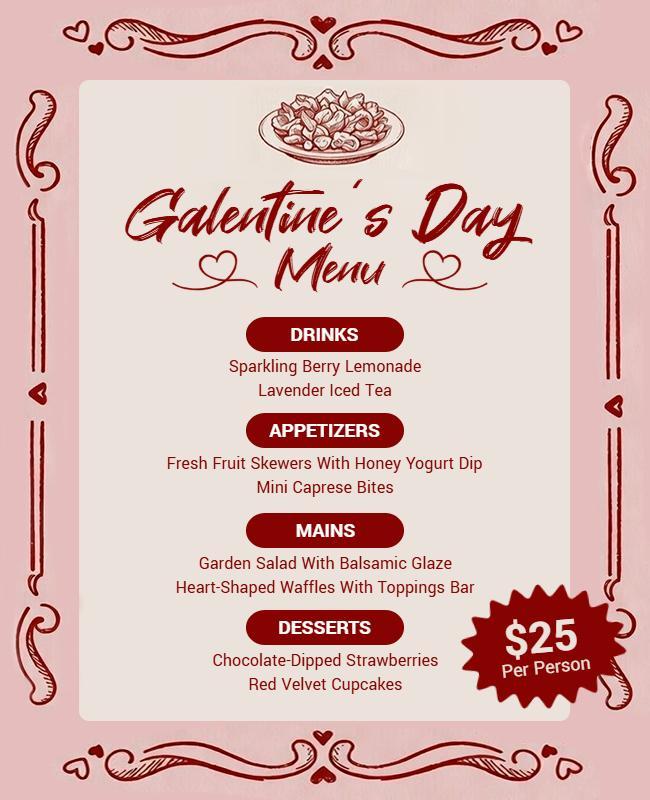 Galentine's Day Celebration Menu Flyer Template