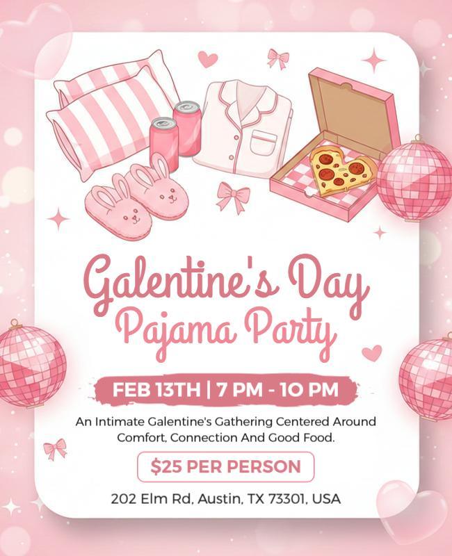 Galentine's Day Pajama Party Invitation Flyer Template