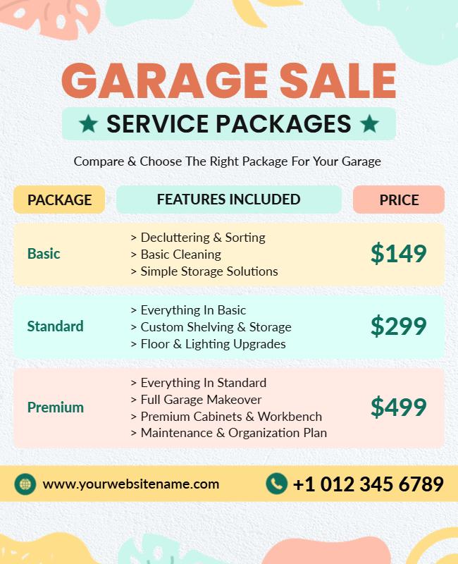 Garage Sale Service Packages Comparison Flyer Template