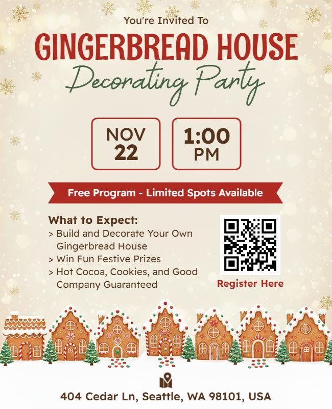Gingerbread House Decorating Party Flyer Template