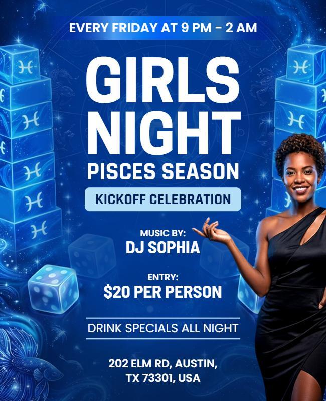 Girls Night Pisces Season Celebration Flyer Template