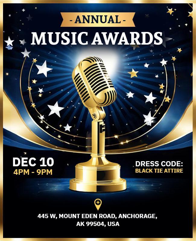 Glamorous Gold Annual Music Awards Ceremony Poster Template