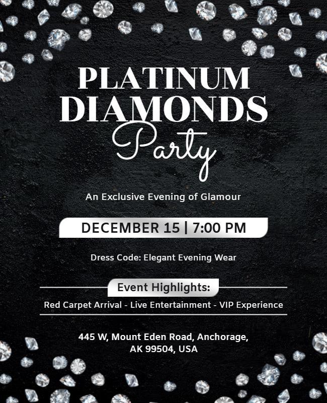 Glamorous Platinum Diamond-Themed Evening Party Flyer Template