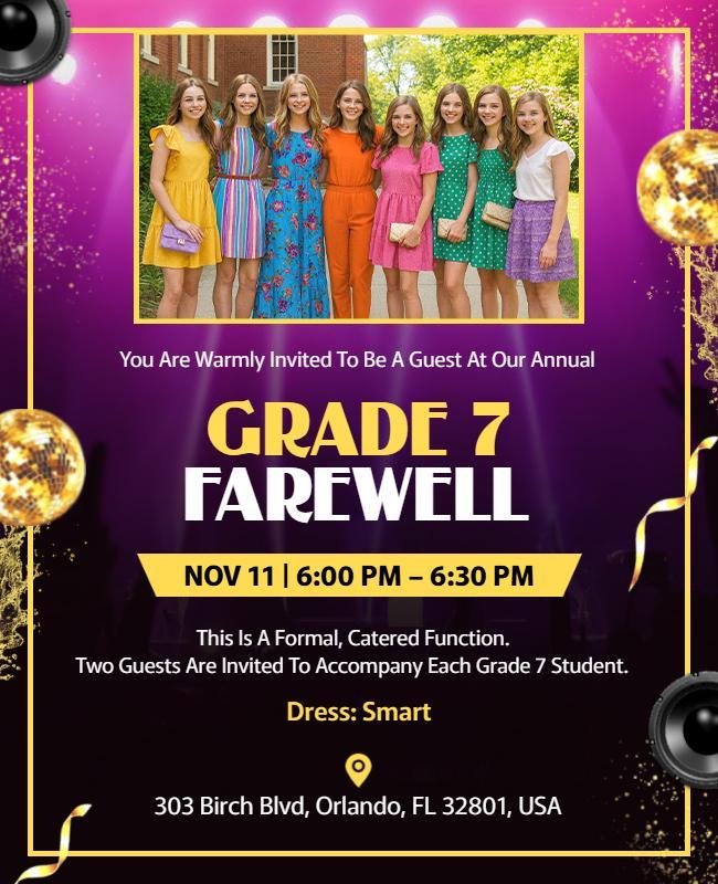 Grade 7 Farewell Invitation Flyer Template