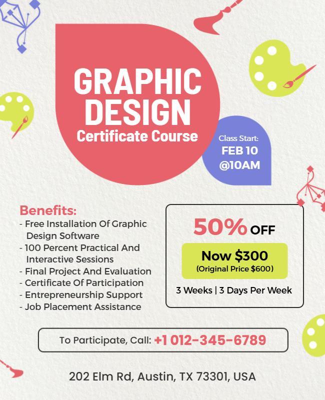 Graphic Design Certificate Course Promotional Flyer Template