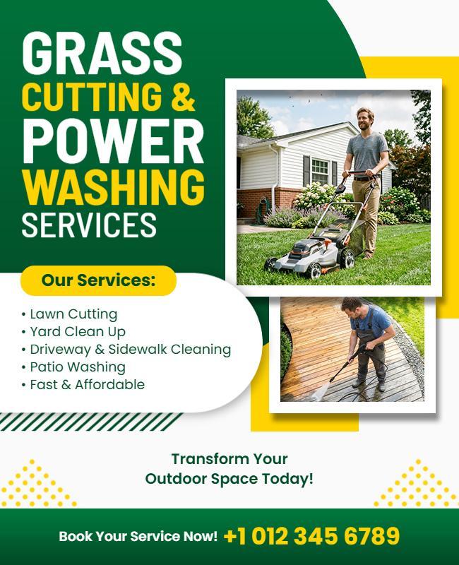 Grass Cutting and Power Washing Services Flyer Template