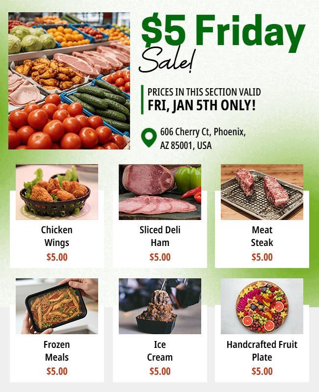 Grocery Store Five Dollar Friday Flyer Template