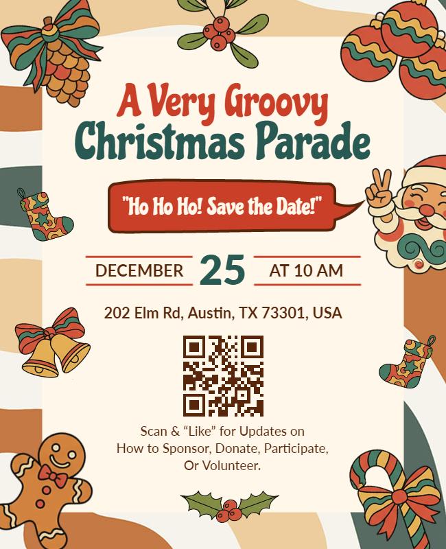 Groovy Christmas Parade Announcement Flyer Template