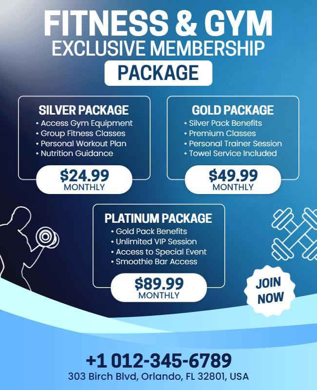 Gym Membership Pricing Package Flyer Template