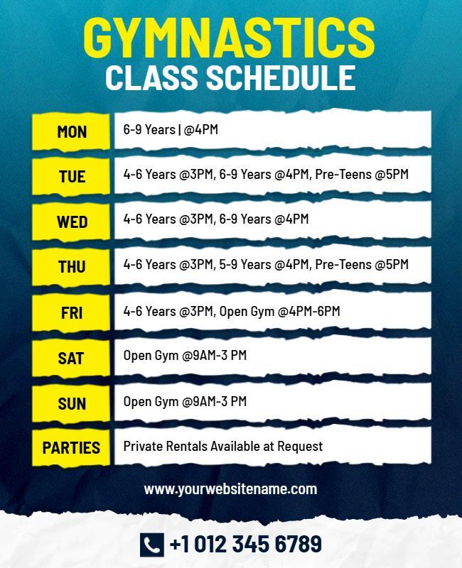 Gymnastics Weekly Class Schedule Flyer Template