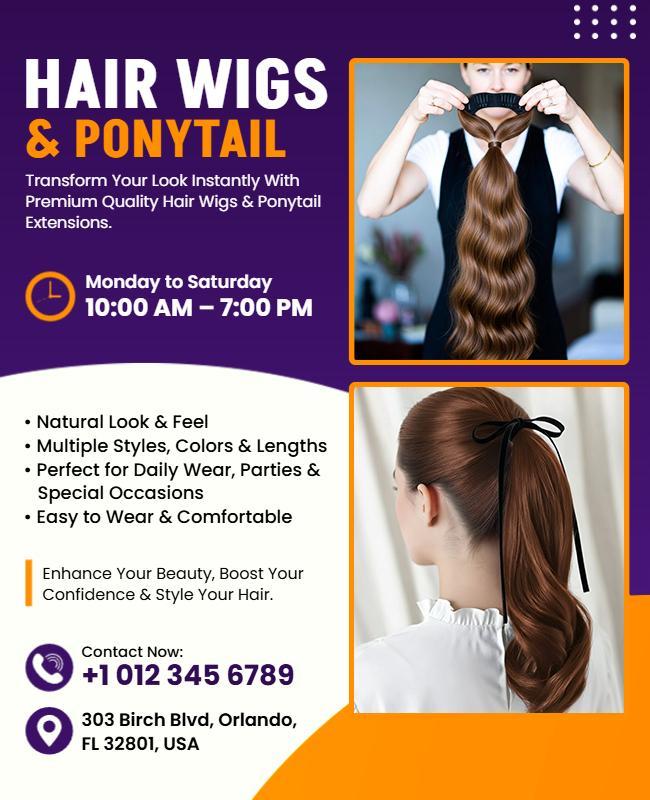Hair Wigs and Ponytail Extensions Promotion Flyer Template