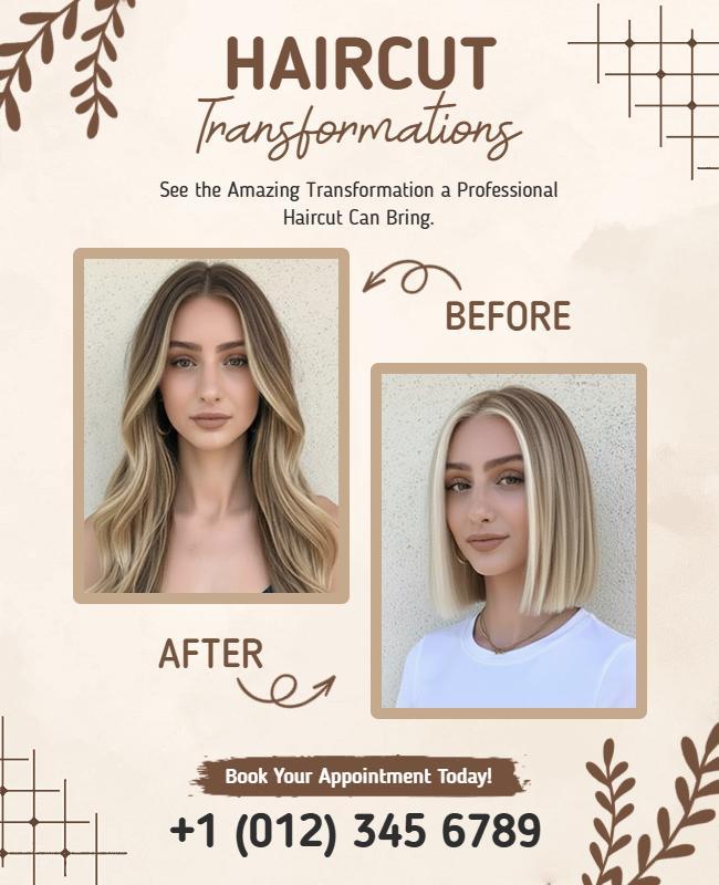 Haircut Transformation Before and After Flyer Template
