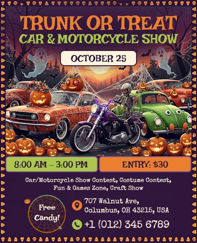 Halloween Trunk or Treat Car and Motorcycle Show Flyer Template