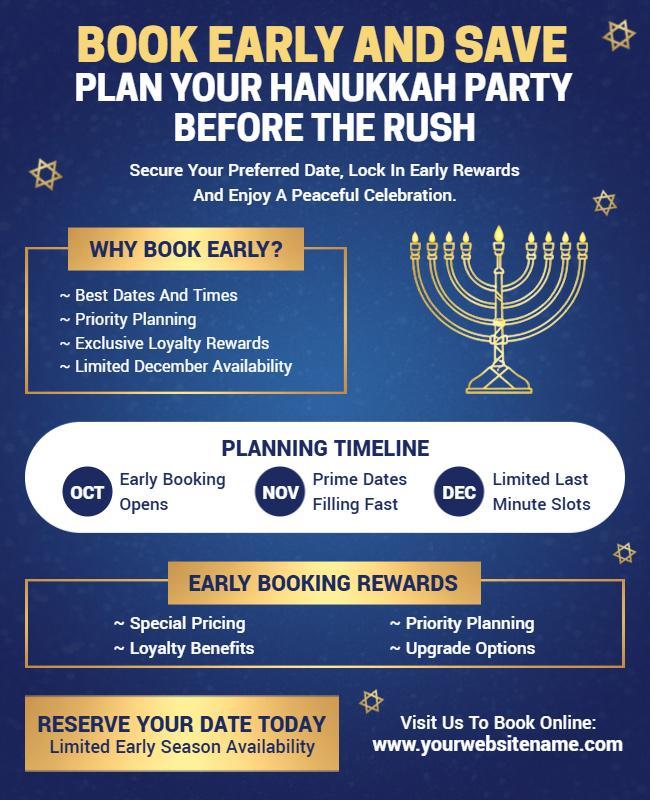Hanukkah Party Early Booking Savings Flyer Template