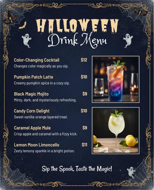 Haunted Halloween Night Drink Menu Flyer Template