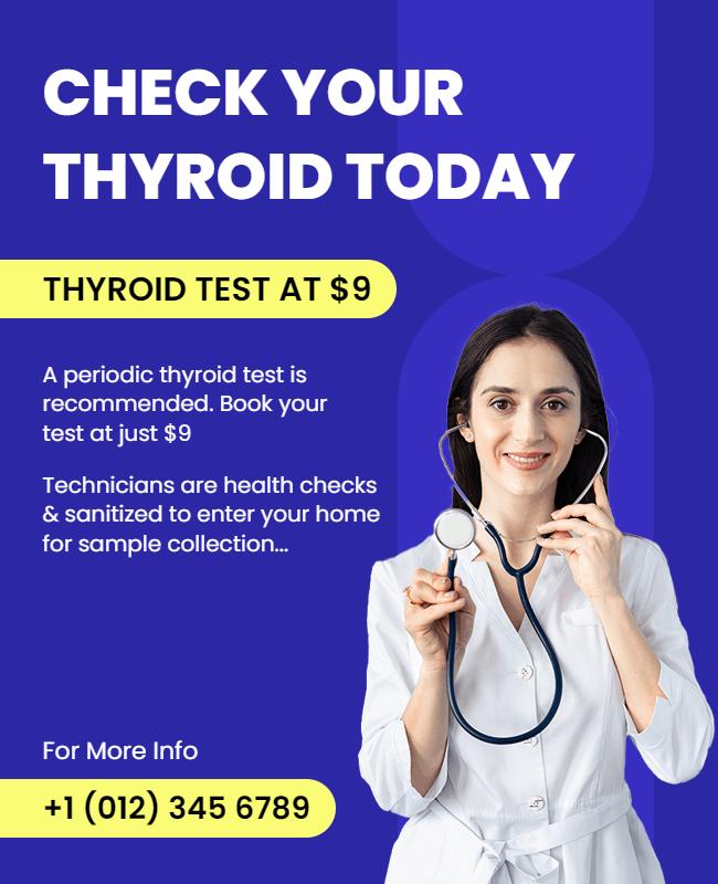 Health-Centric Blue Thyroid Testing Awareness Poster Template