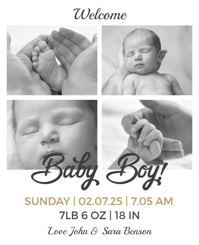 Heartwarming Monochrome Baby Boy Announcement Poster Template
