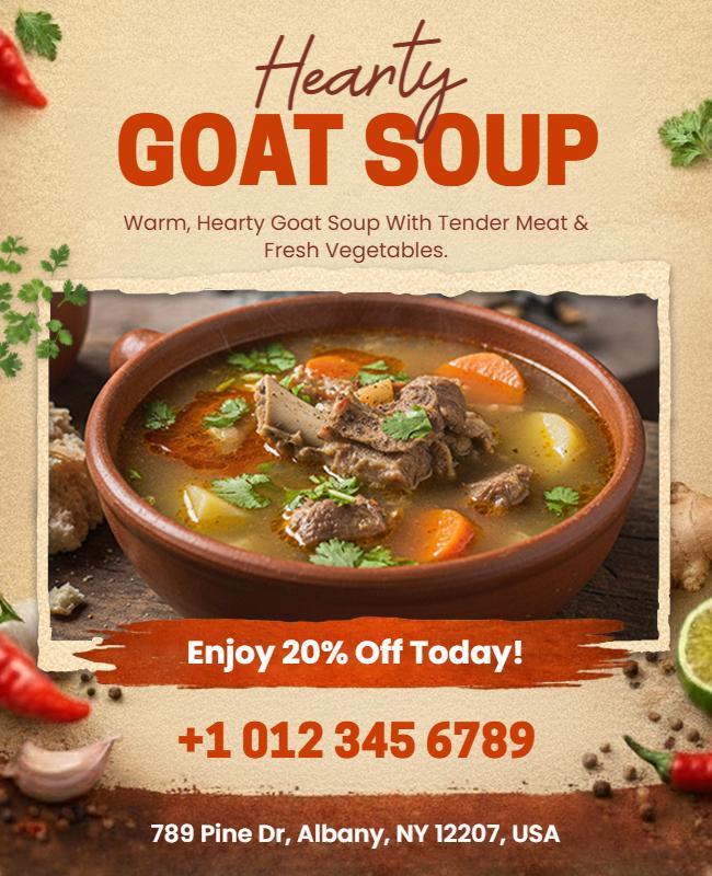 Hearty Goat Soup Restaurant Promotion Flyer Template