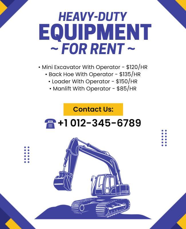 Heavy-Duty Equipment Rental Service Information Poster Template