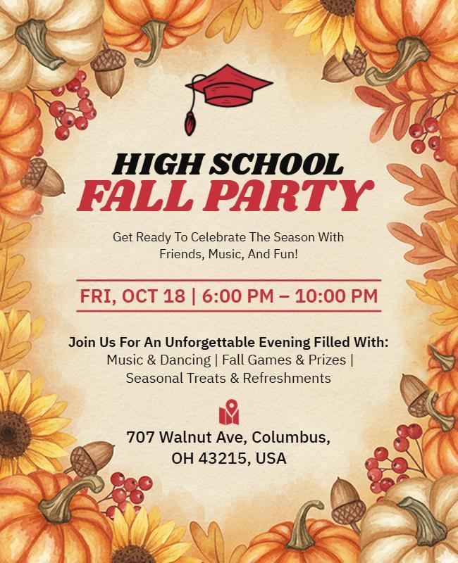 High School Fall Party Celebration Flyer Template