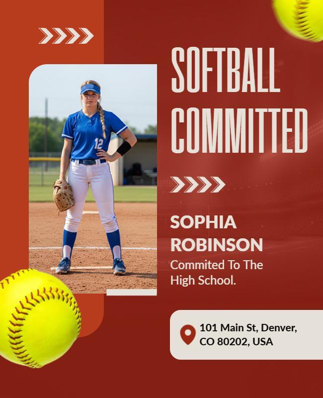 High School Softball Commitment Announcement Flyer Template