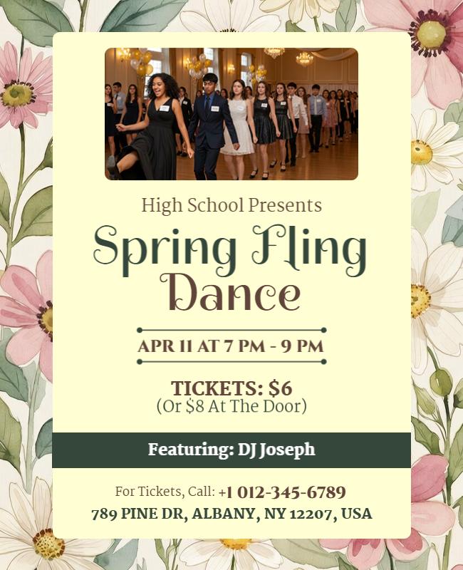 High School Spring Fling Dance Flyer Template