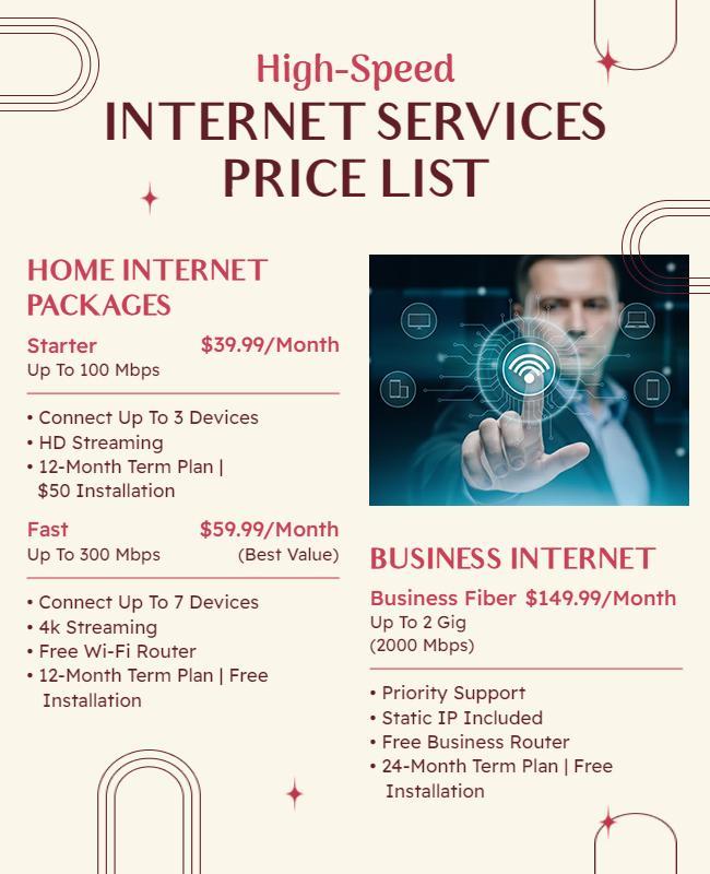 High-Speed Internet Services Price List Flyer Template