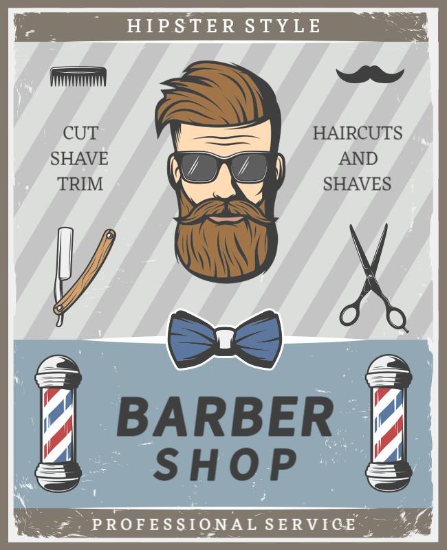 Hipster Style Vintage Barber Shop Service Poster Template