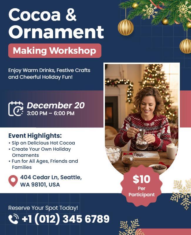 Holiday Cocoa and Ornament Making Workshop Flyer Template