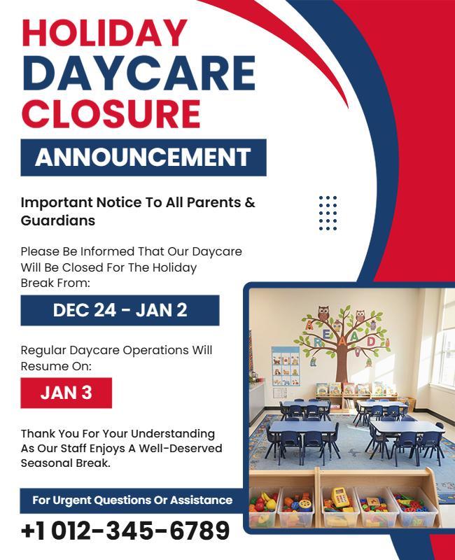 Holiday Daycare Closure Announcement Flyer Template