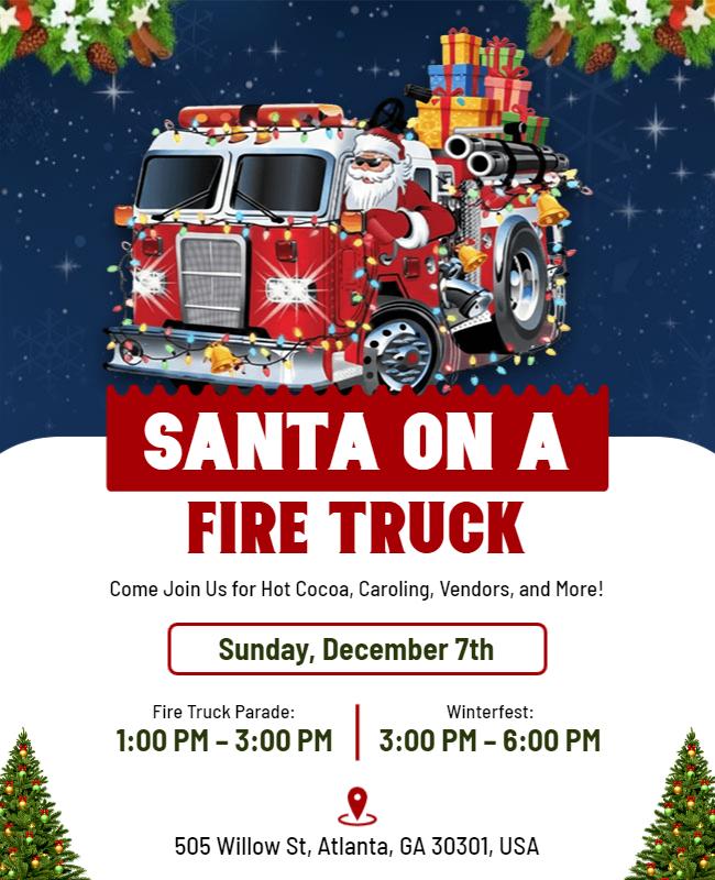 Holiday Event Featuring Santa on Fire Truck Flyer Template