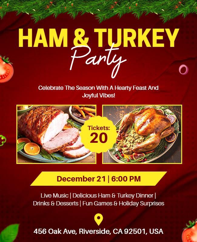 Holiday Ham and Turkey Dinner Party Flyer Template