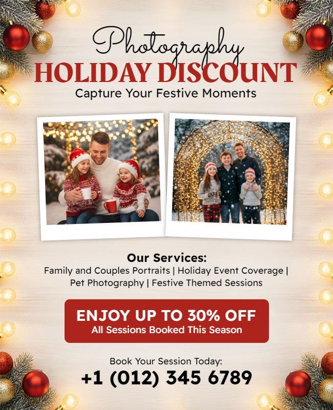 Holiday Photography Discount Promotional Flyer Template