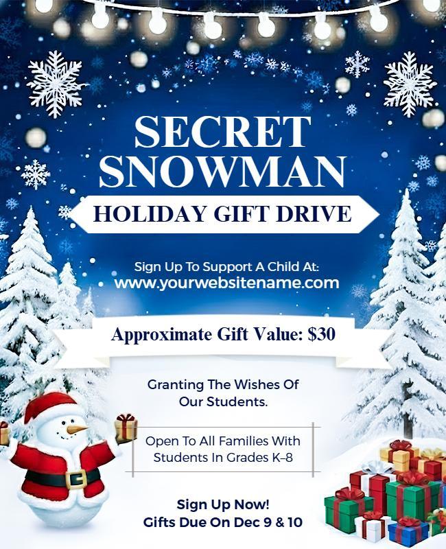 Holiday Season Secret Snowman Gift Drive Flyer Template