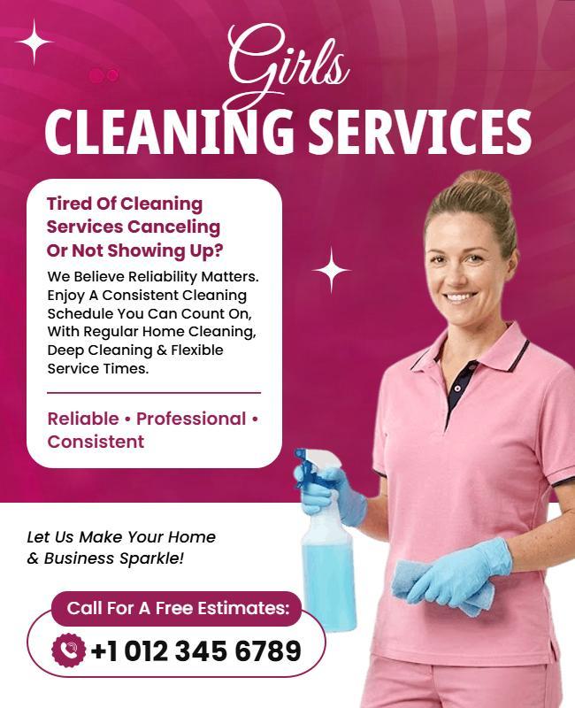 Home and Business Girls Cleaning Services Advertisement Poster Template