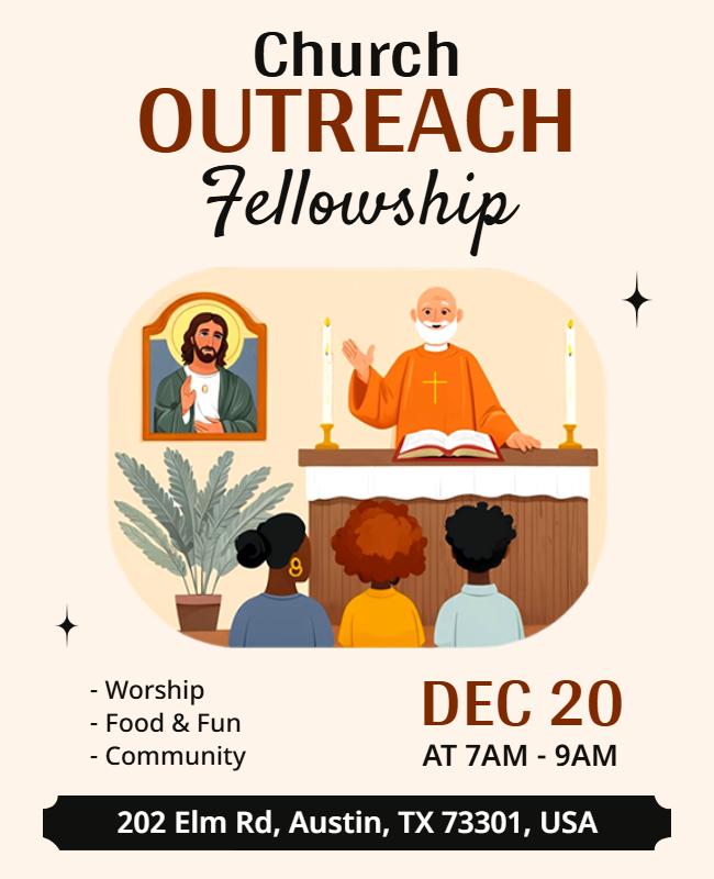 Illustrative Warm Church Outreach Fellowship Event Poster Template