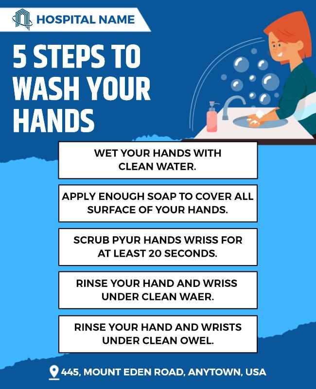 Informative Blue Hygiene Handwashing Steps Poster Template