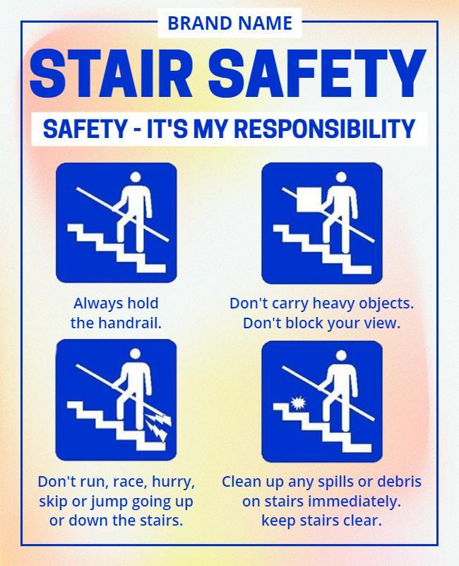 Informative Blue Stair Safety Awareness Poster Template