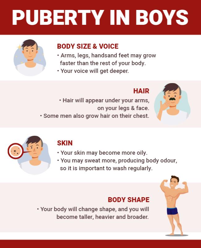 Informative Illustrated Guide on Puberty in Boys Poster Template