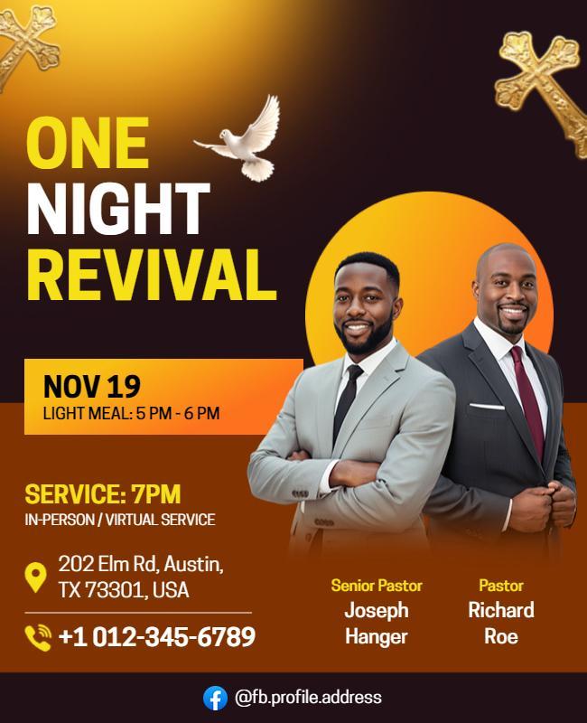 Inspirational Golden One Night Revival Service Flyer Template