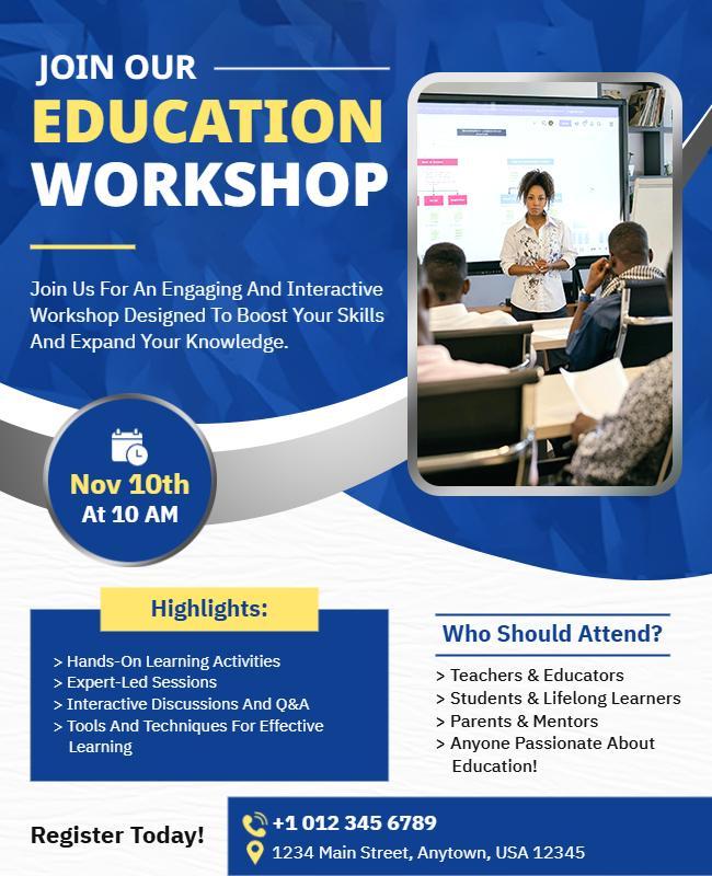 Interactive Blue Education Workshop Skill-Building Poster Template