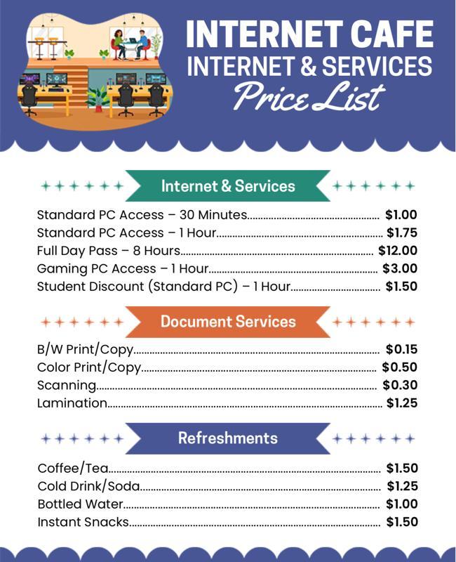 Internet Cafe Complete Services Price List Flyer Template