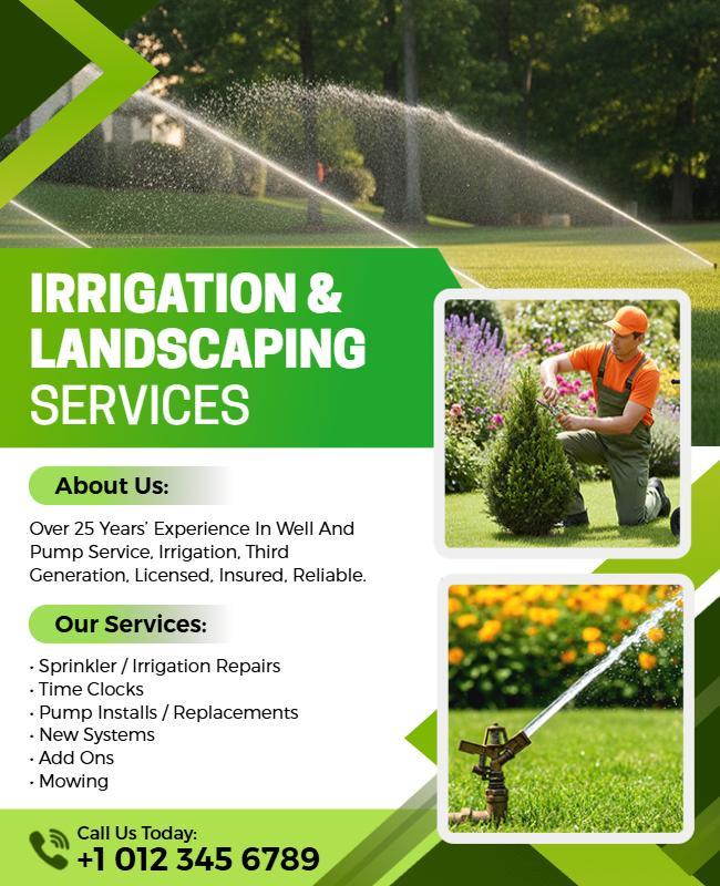 Irrigation and Landscaping Services Promotional Flyer Template